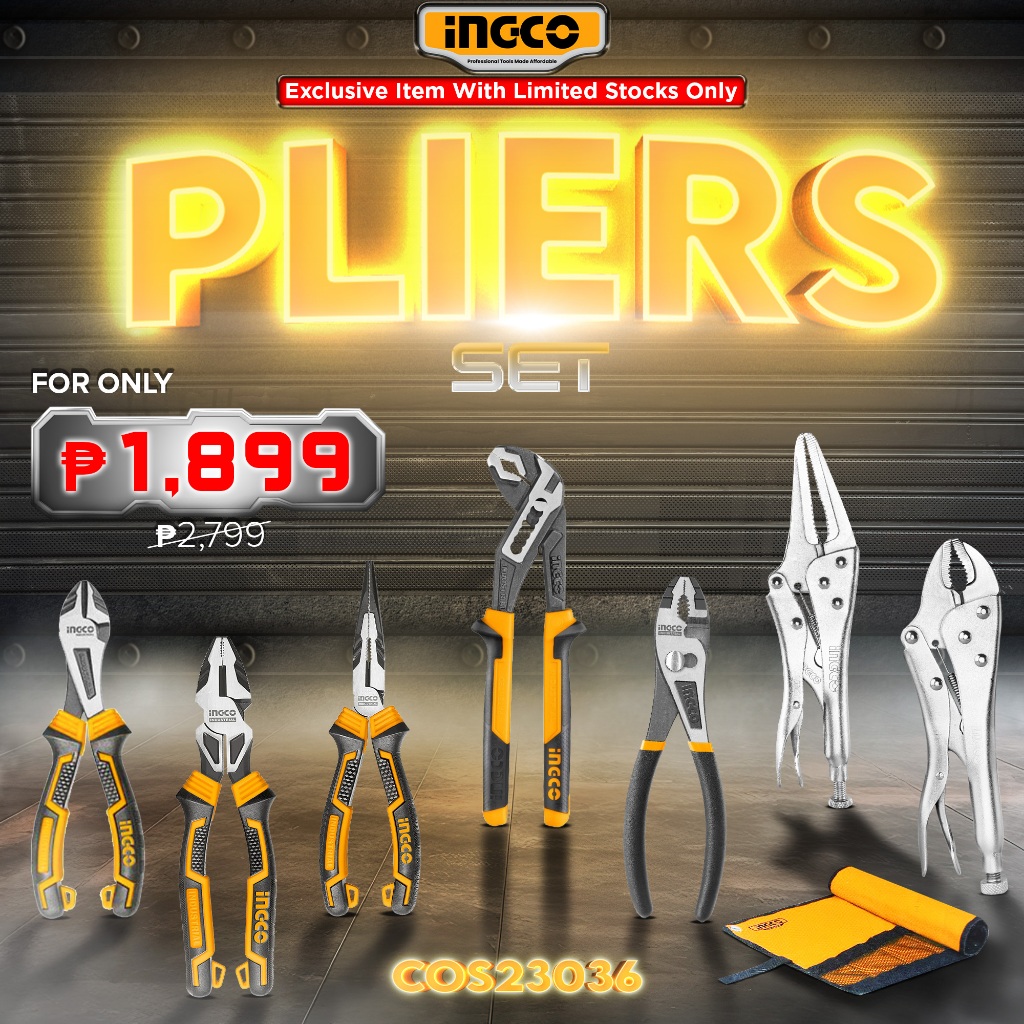 INGCO 7PCS Pliers Set Long Nose Locking Pliers Combination Pliers Combo ...