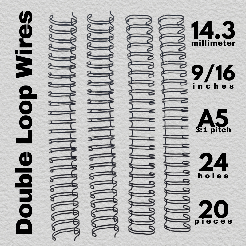 Double Loop Wires for Binding Notebooks A5-size pitch 3:1 24 Holes 14 ...