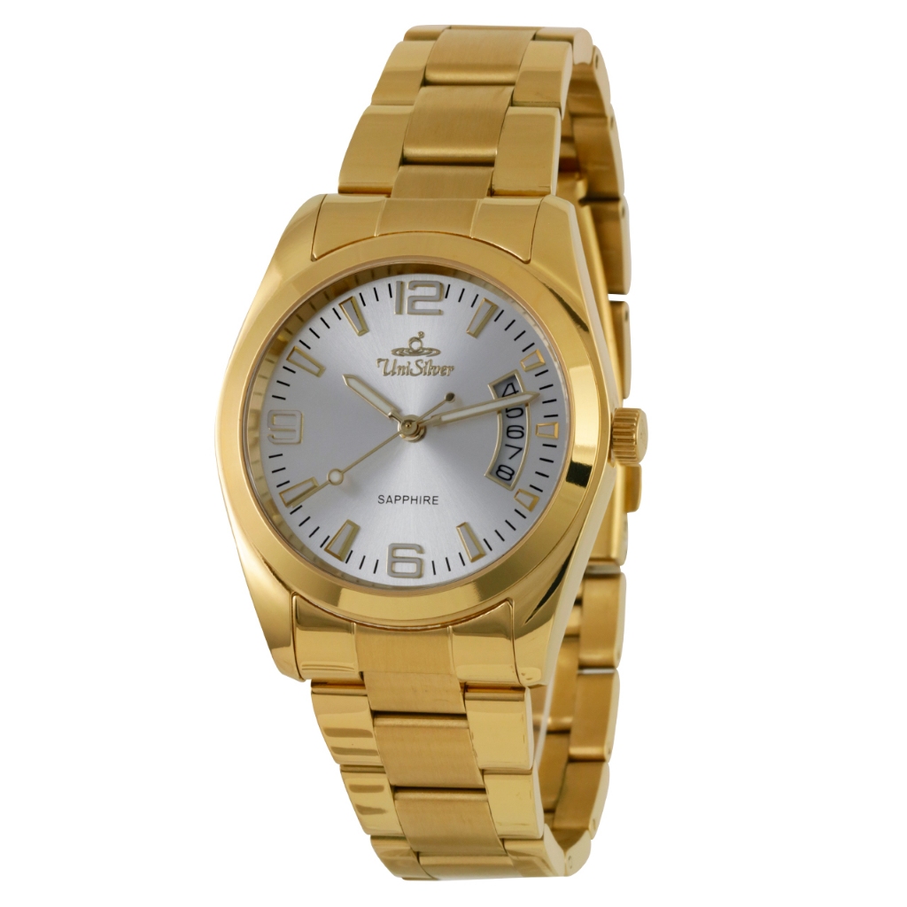 UniSilver TIME Men's Sapphire Glass Gold / Silver Analog Stainless ...