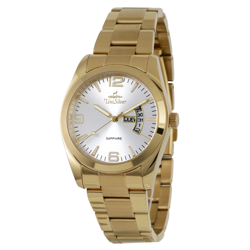UniSilver TIME Men's Sapphire Glass Gold / Silver Analog Stainless ...