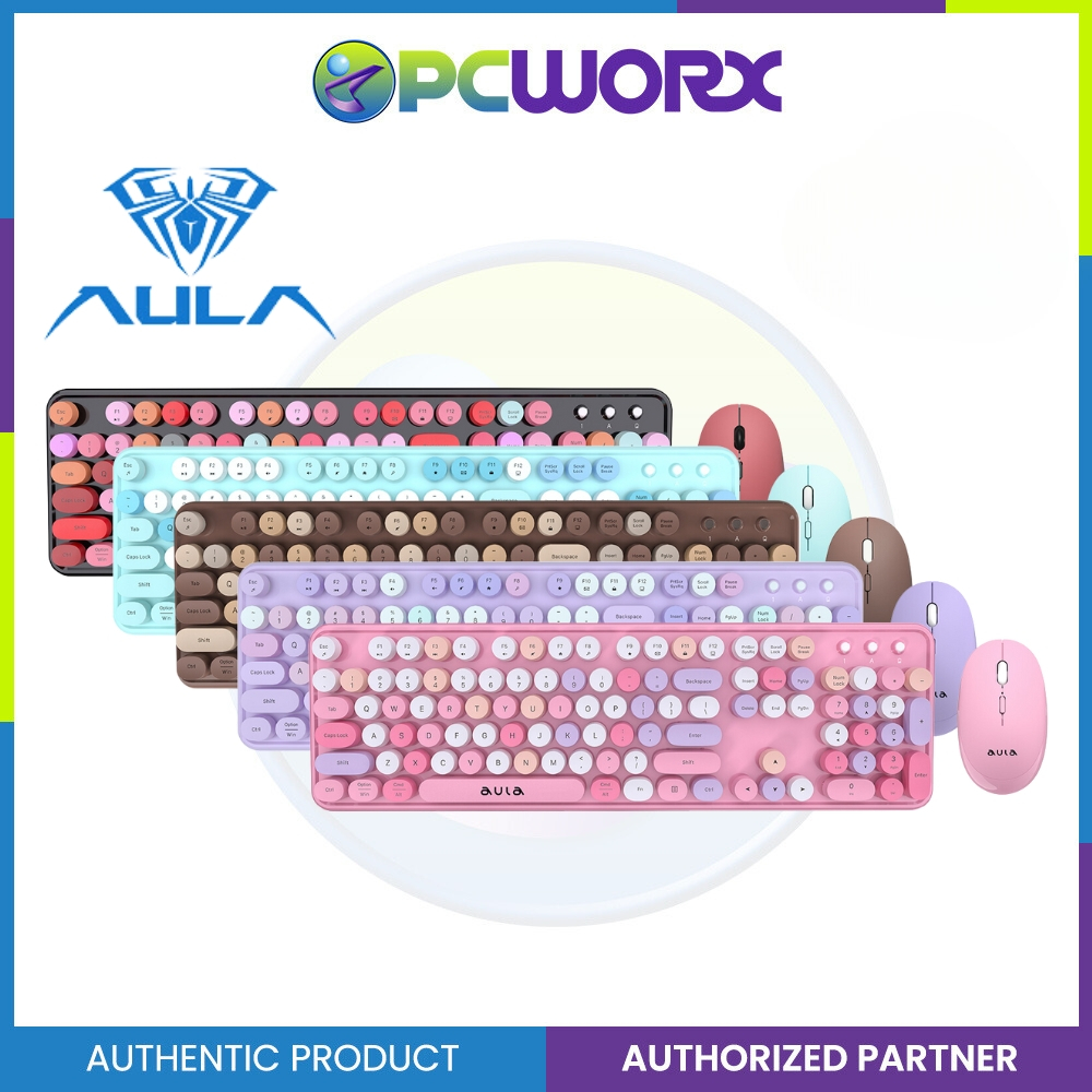 Aula AC306 2.4G Wireless Keyboard and Mouse Combo Ergonomic Round 104 ...