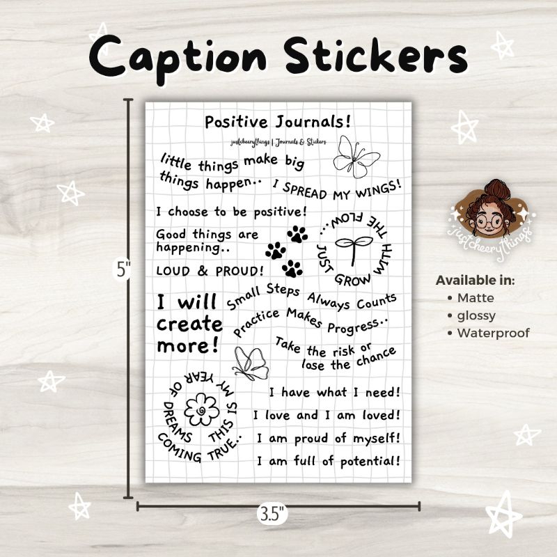 Positive Caption Sticker Set 20 in 1 Waterproof Stckrs - Photos Journal ...