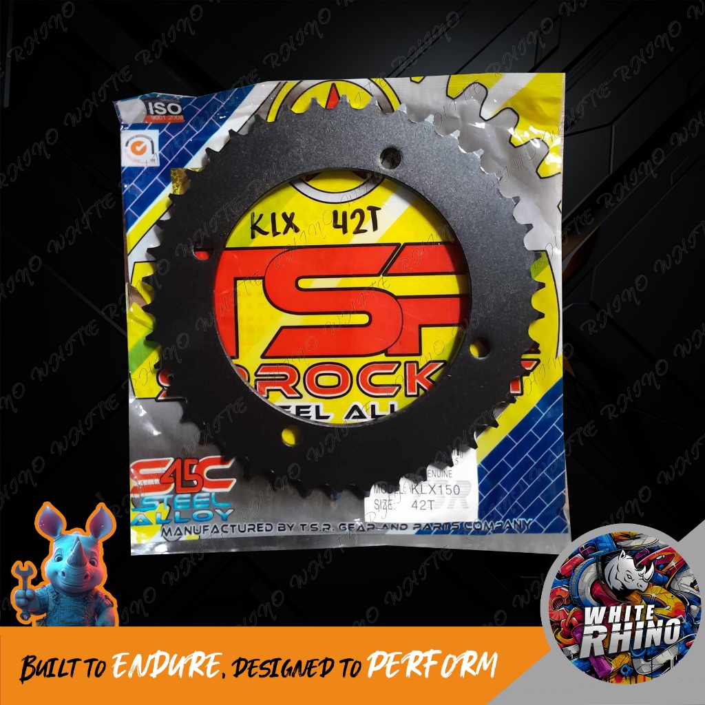 TSR KLX150 42T REAR SPROCKET BLACK STEEL ALLOY KLX 150 42 T SPRAKET ...