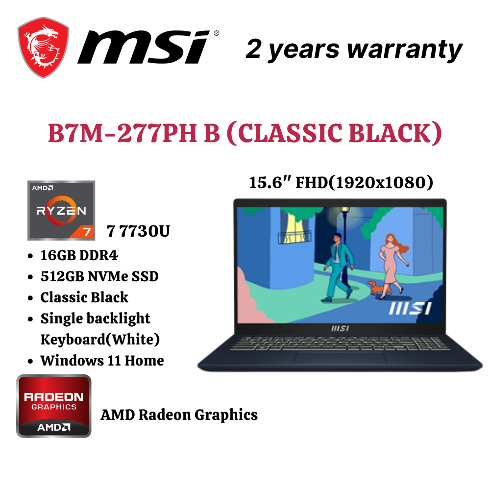 MSI Modern 15 B7M-277PH B | 7 7730U | DDR4 16GB | 512GB SSD | AMD ...
