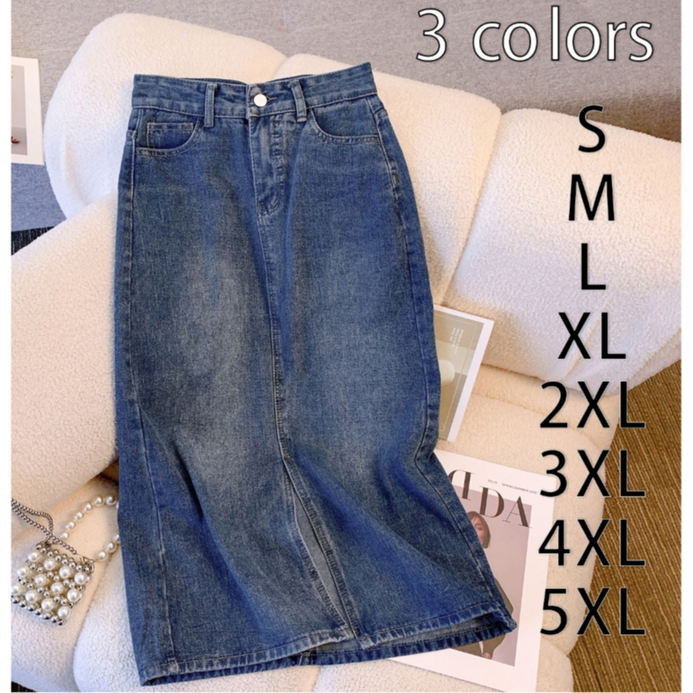 XS-5XL~Long skirts with slit MIDI denim palda for women highwaist A ...