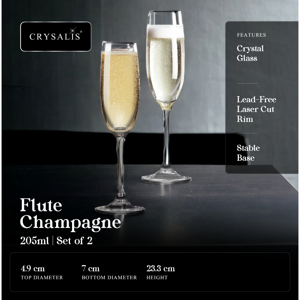 CRYSALIS Flute Champagne Cocktail Stemware 205ml | 7oz [Set of 2] Party Drinking Wine Glass ...