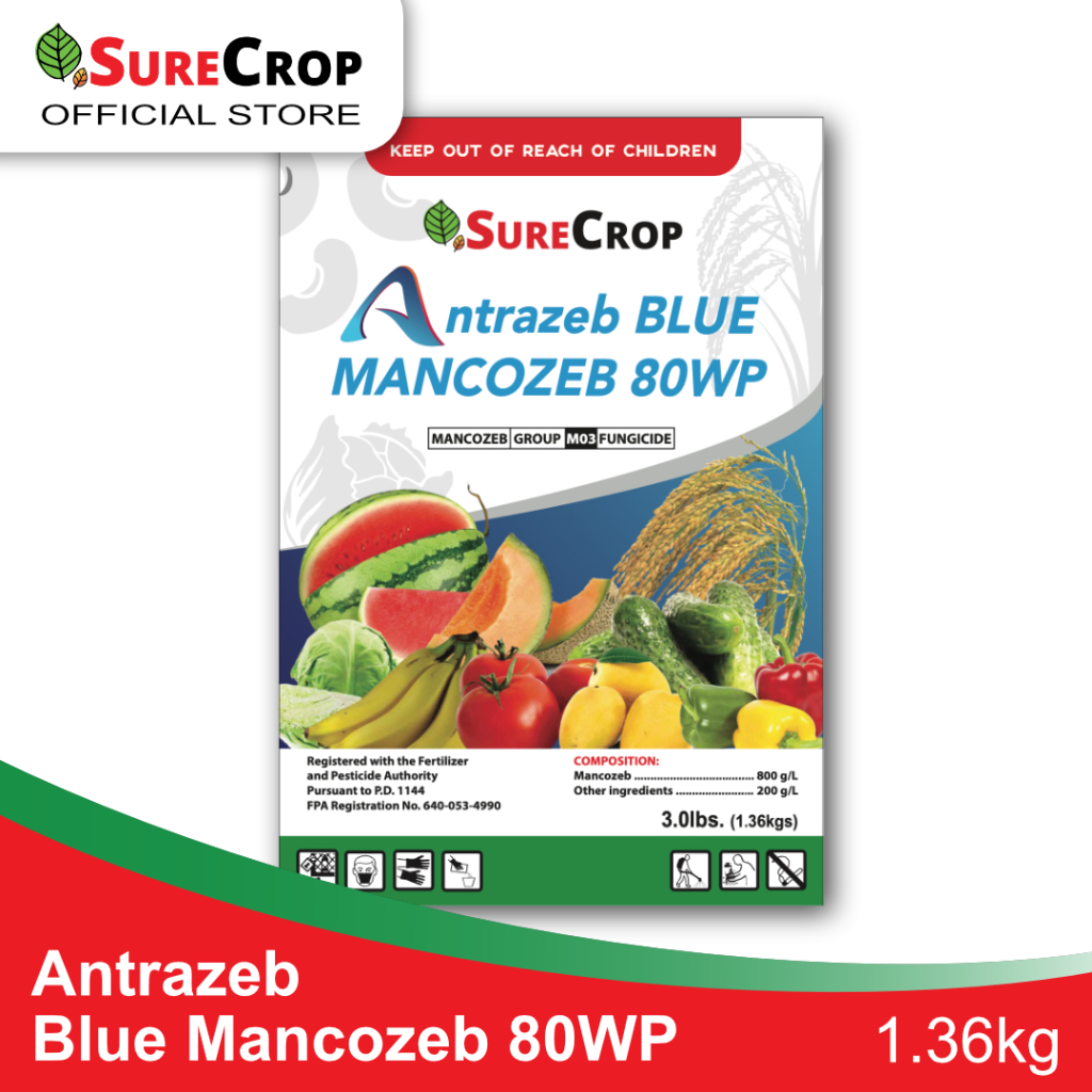 Antrazeb Blue Mancozeb 80 WP Fungicide, Sure Crop, 1.36 Kg | Shopee ...