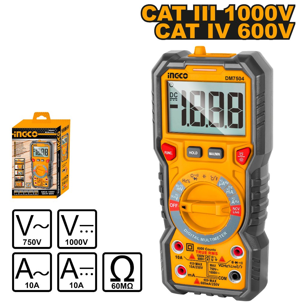 INGCO Digital Multimeter Tester 6000 Counts AC/DC Voltage Current ...