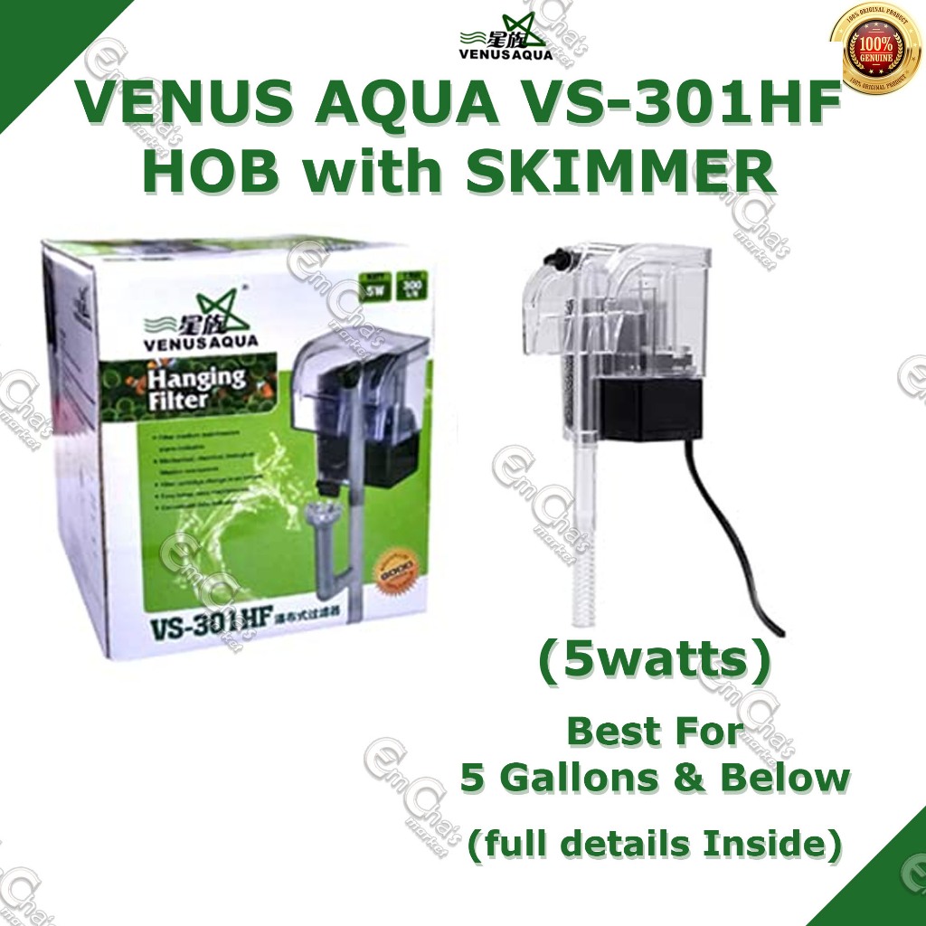Venus Aqua VS-301HF Slim Hanging Filter w Skimmer for Rimless Tank (For ...