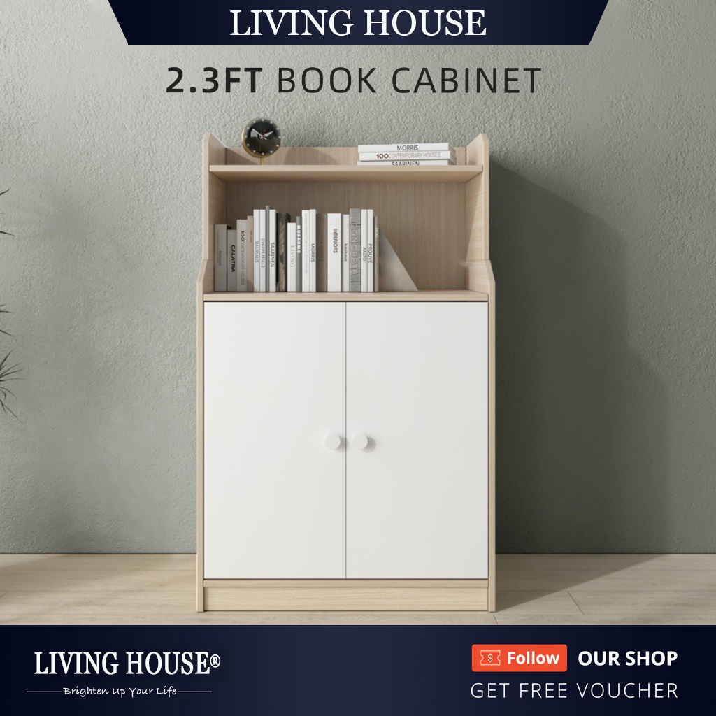 LIVING 2.3FT Open Storage 2 Doors Book Cabinet Bookshelf Bookcase Wood ...
