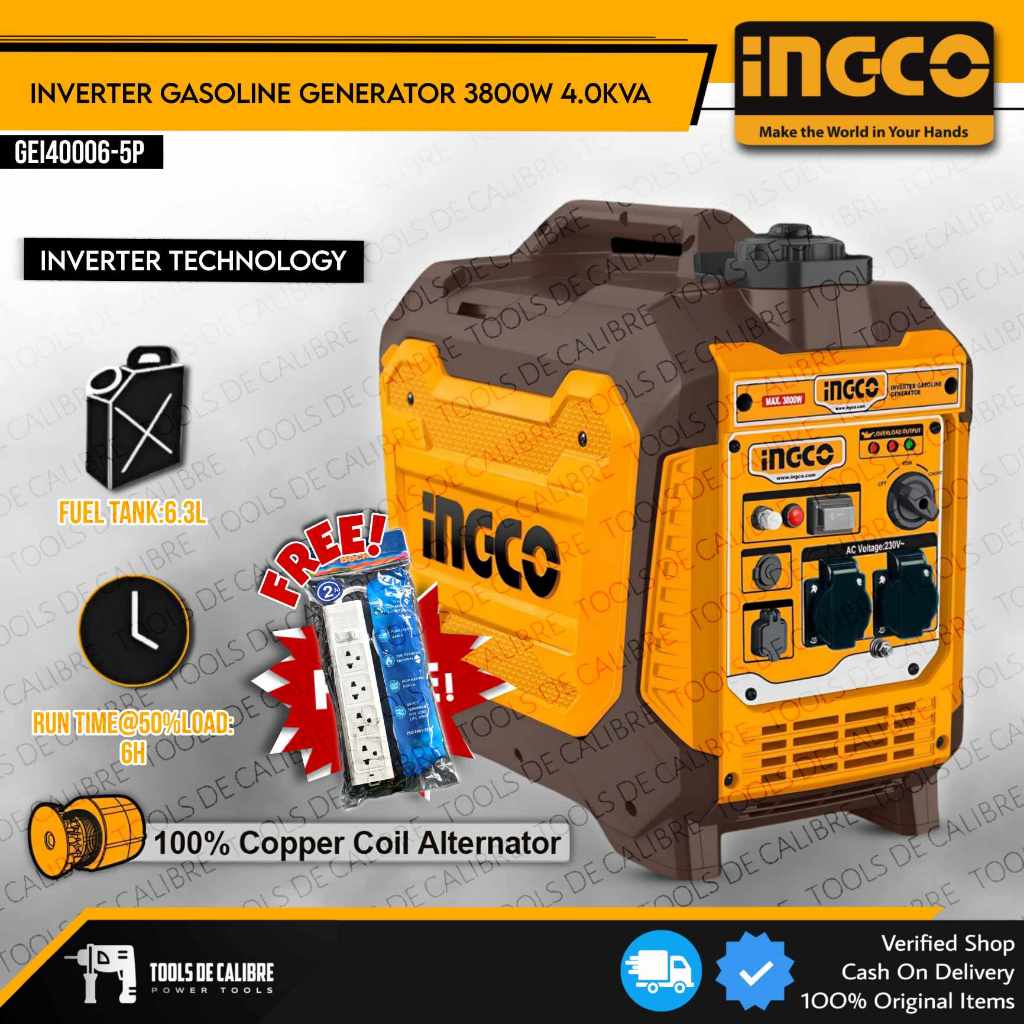 INGCO Inverter Gasoline Generator Silent Type 3800w 4.0KVA GEI40006-5P ...