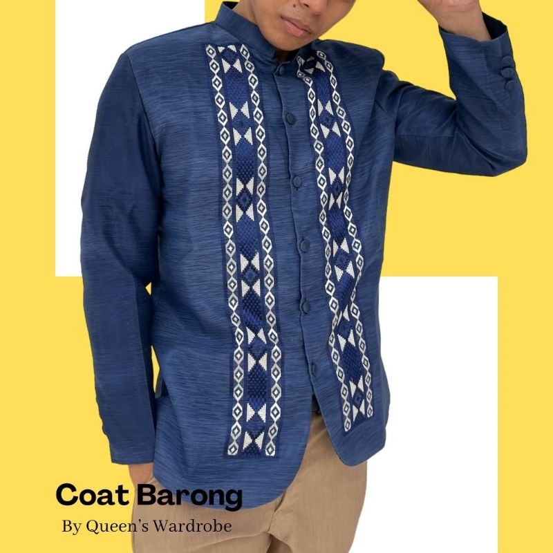 Coat Barong Chinese Collar Navy Blue Diamond Design | Shopee Philippines