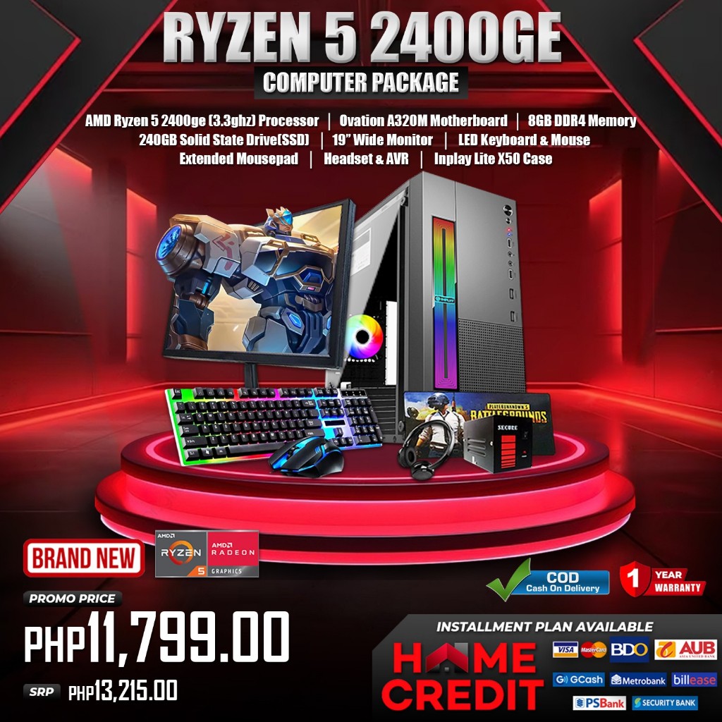 BRANDNEW Computer Set CPU-YGT MARS 8 Casing-AMD Ryzen 5 2400GE-8gb DDR4 ...