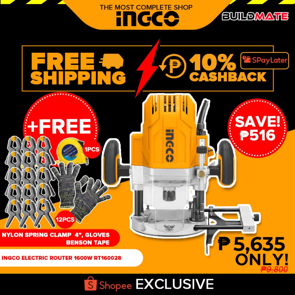Buildmate x INGCO Electric Router 1600W Plunge Router Machine Wood ...