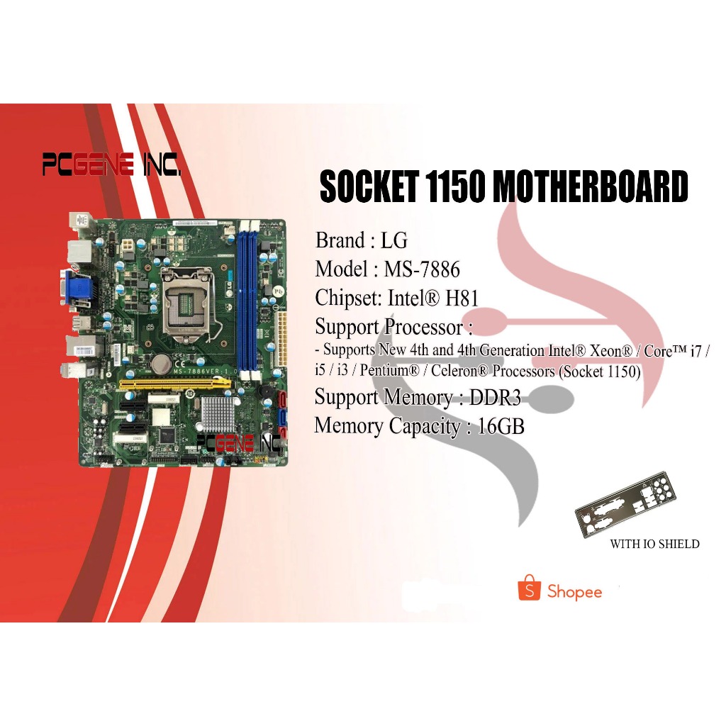 Socket 1150 D3 OB Motherboard H81 LG MS-7886 (with Backplate) | Shopee ...