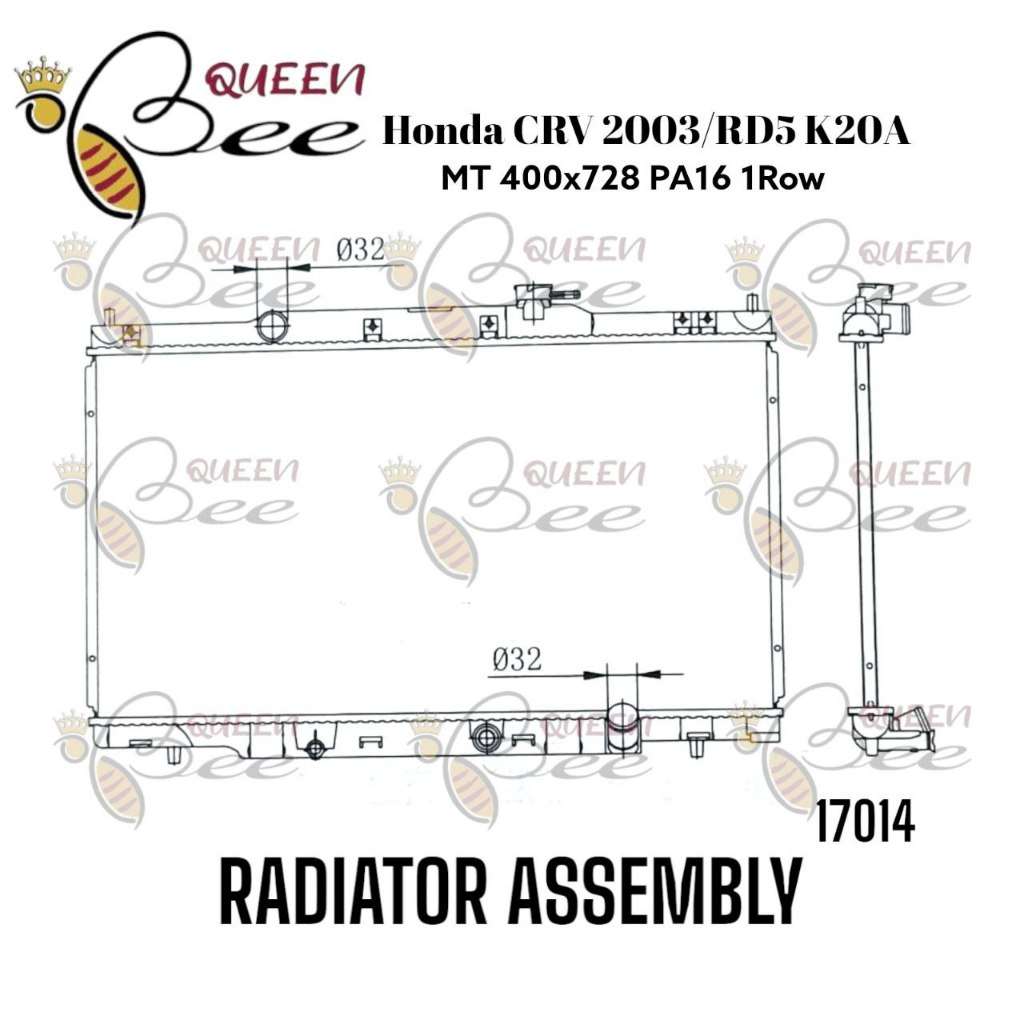 QUEENBEE 17014 Honda CRV RD5 K20A Radiator Assembly 2003 M/T 1ROW PA16 ...