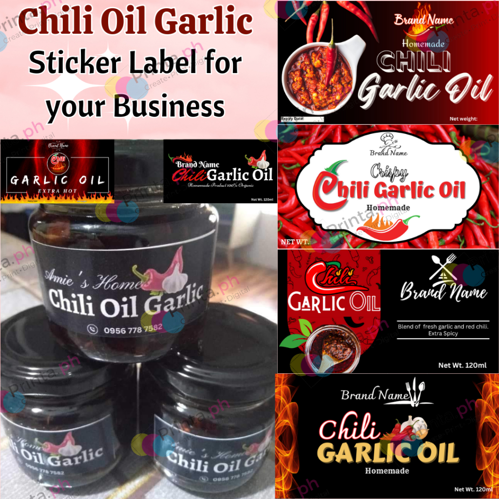 Chili Oil Garlic - Sticker Label for your Business with Logo ( Glossy ...