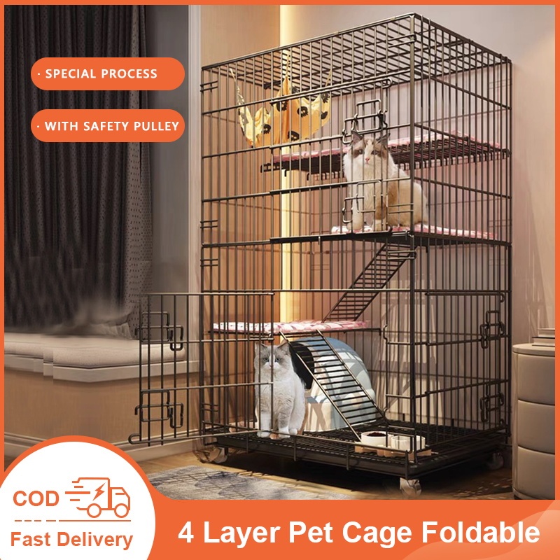 Cat Cage 4 Layer Pet Cage Foldable Stackable Pet Cage with Wheels ...