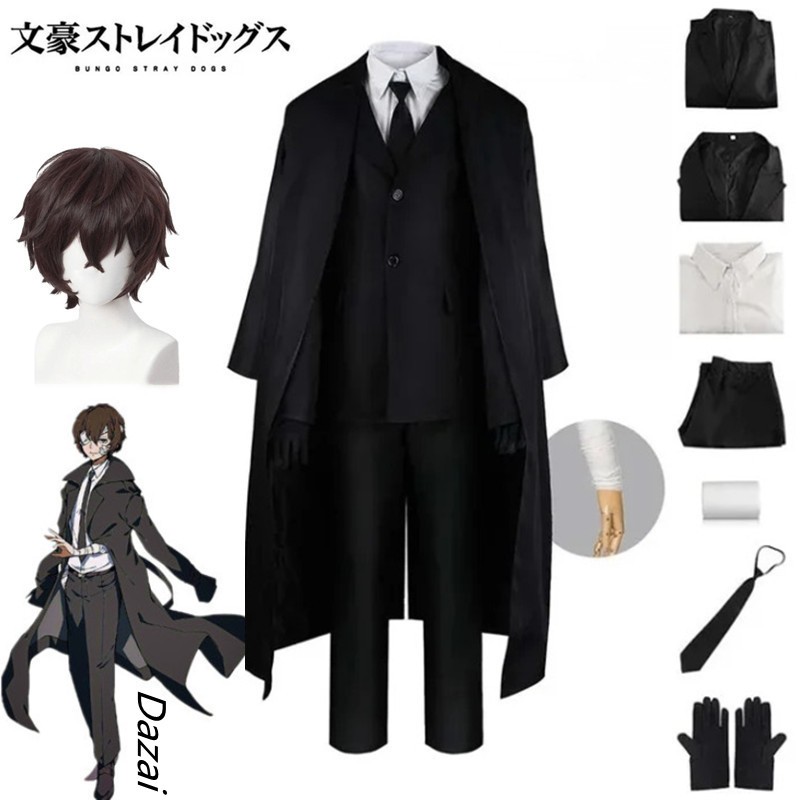 Anime Bungo Stray Dogs Dazai Osamu Cosplay Costume Black Trench Cloak ...