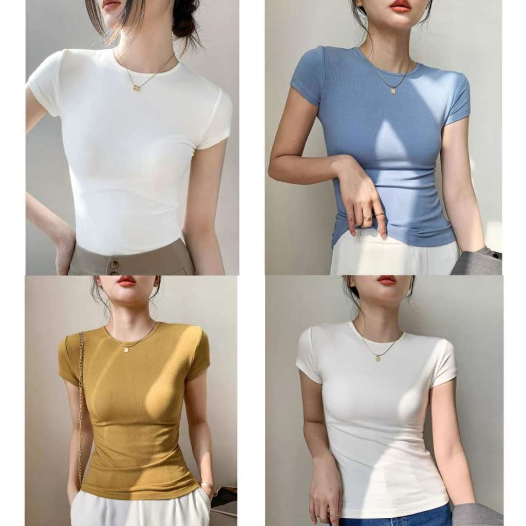 Basic Full Length Double Lining Slim Fit Body Hugging Top | Shopee ...