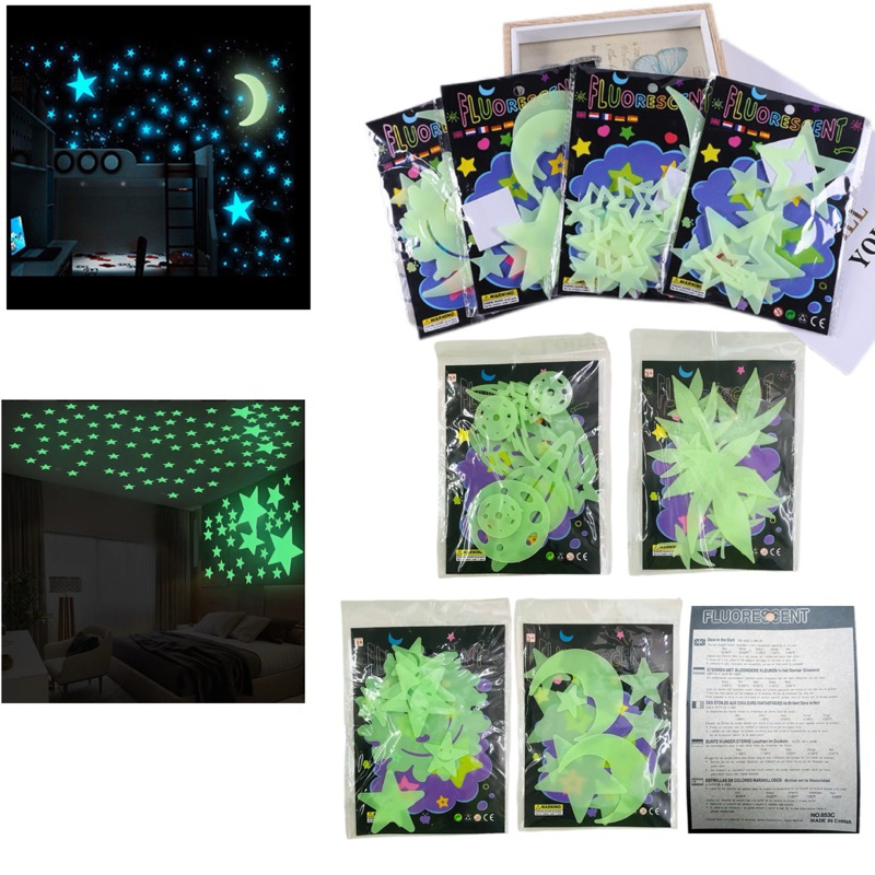 Glow in the dark assorted glow wall stickers stars glow in the dark ...