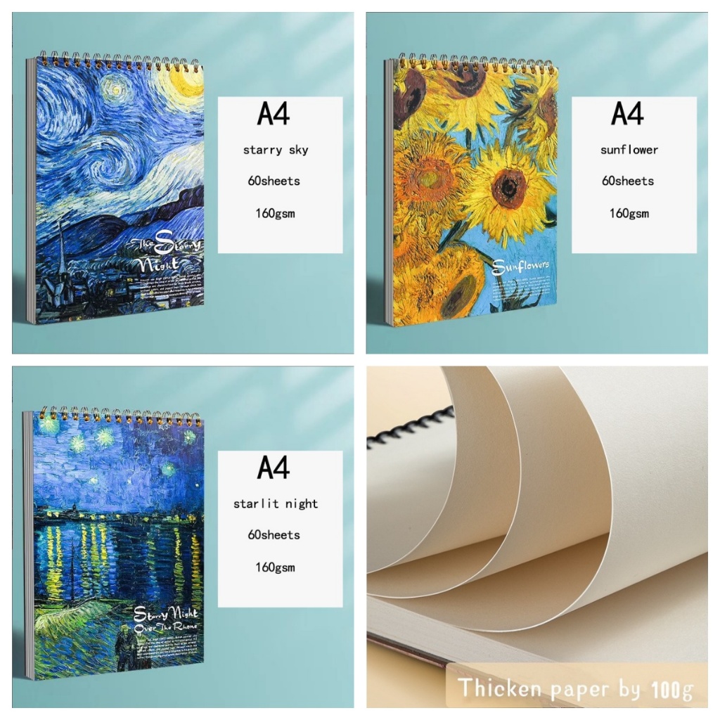 A4 sketchbook Van Gogh/sketchpad Drawing Book Plain Papers note book ...