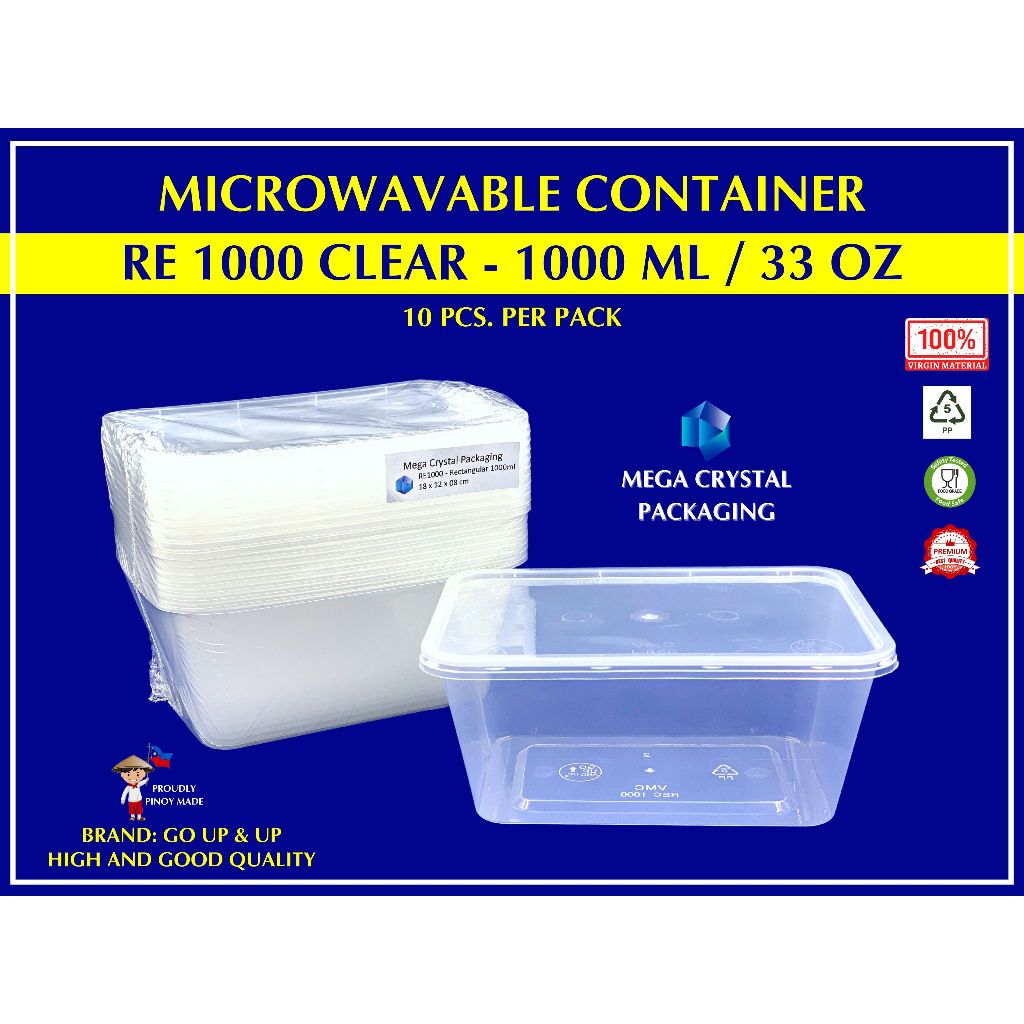 [ 10 Pcs ] Microwavable Container RE 1000 - Rectangular 1000 ml CLEAR ...