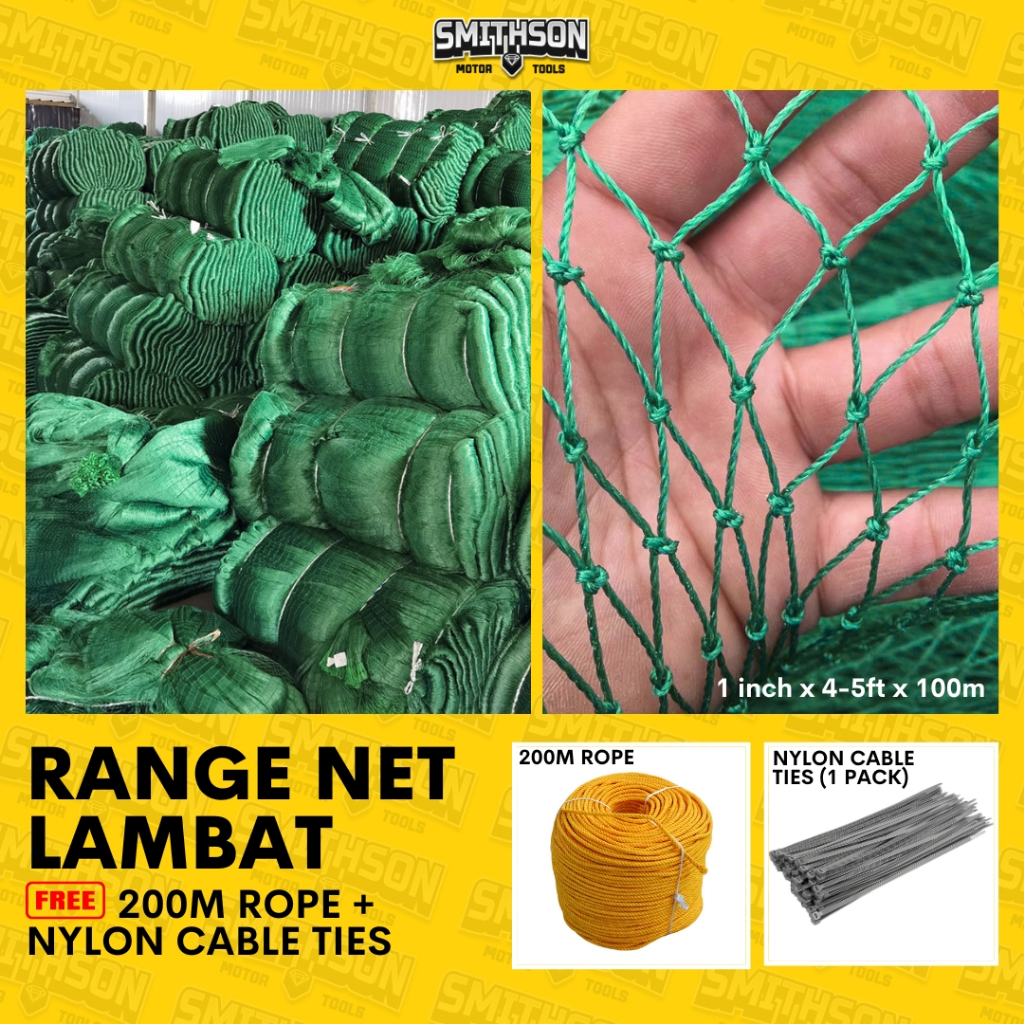 Smithson Range Net 1.5' x 8-9ft x 100m with Free 200m Rope & Cable Tie ...