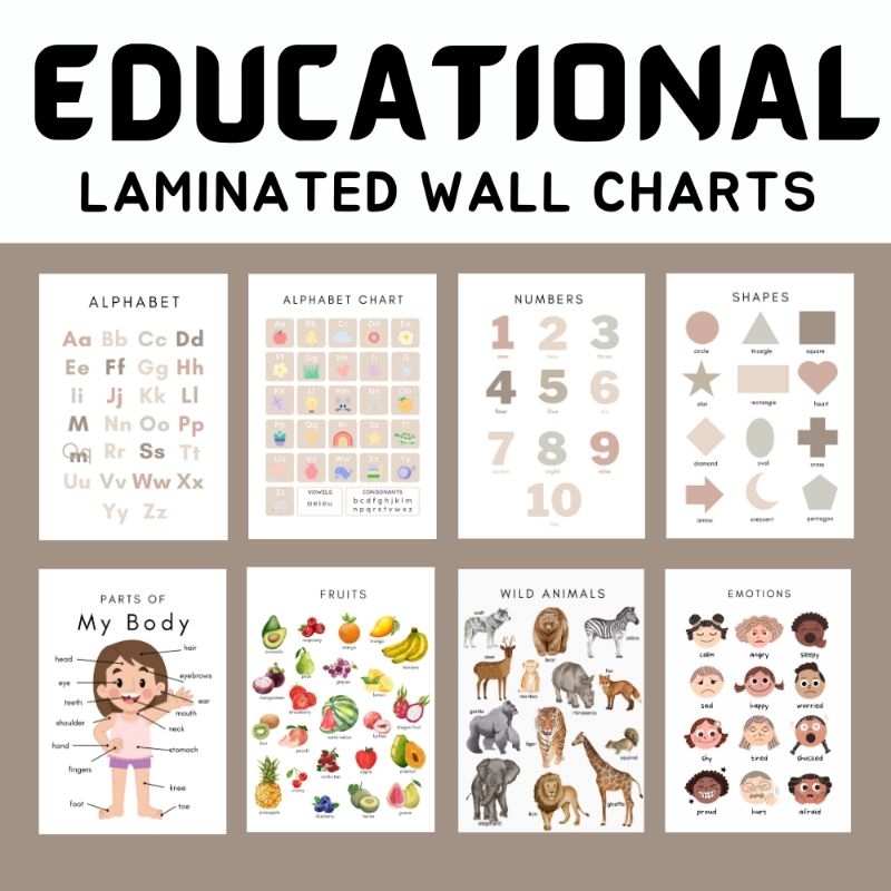 A3 Big Laminated Educational Charts for Kids and Toddlers Aesthetic ...