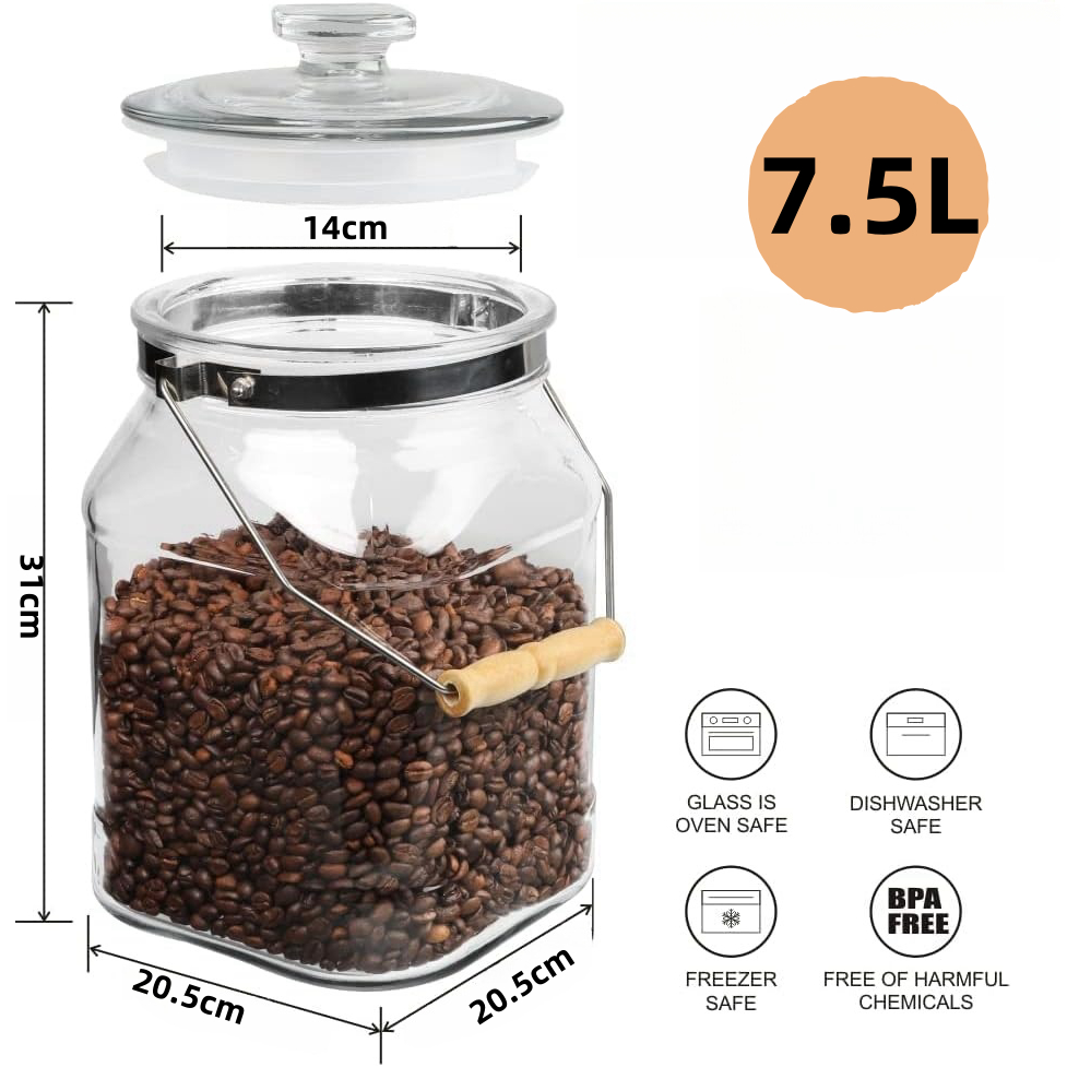 7.5L Big jar glass food container with lid glass rice dispenser glass ...