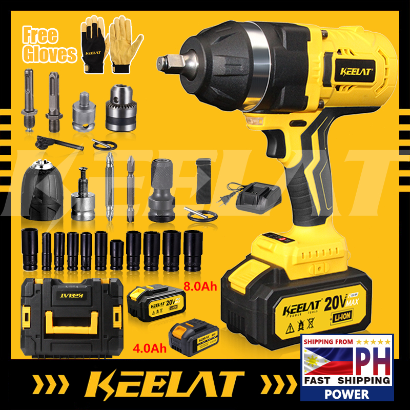 KEELAT 1200NM Impact Wrench Heavy Duty 8.0Ah Battery Cordless Wrench ...