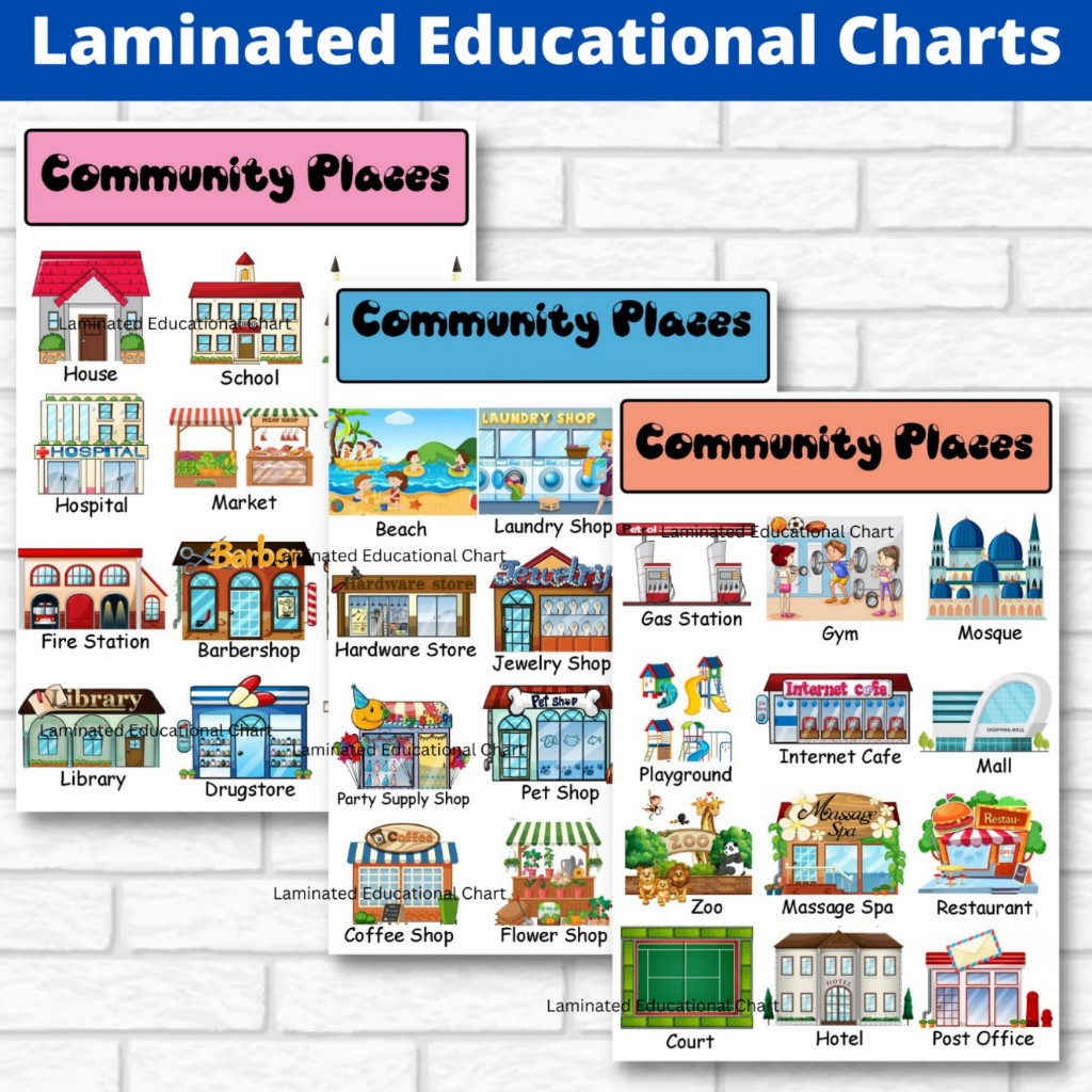 Laminated Community Places Charts, Posters for Kids, Learners and ...