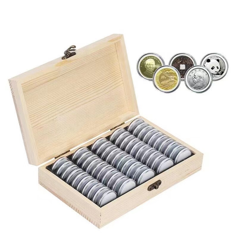 【SuperSales】50PCS/Set Wooden Coin Display Box Vintage Collection Case ...