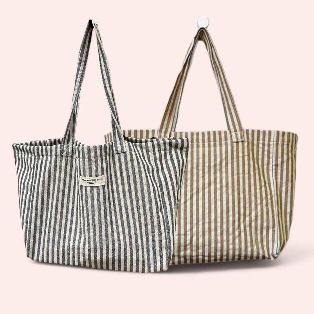 BOLSO Stripe Canvass Minimalist Large Open Tote Bag | Shopee Philippines