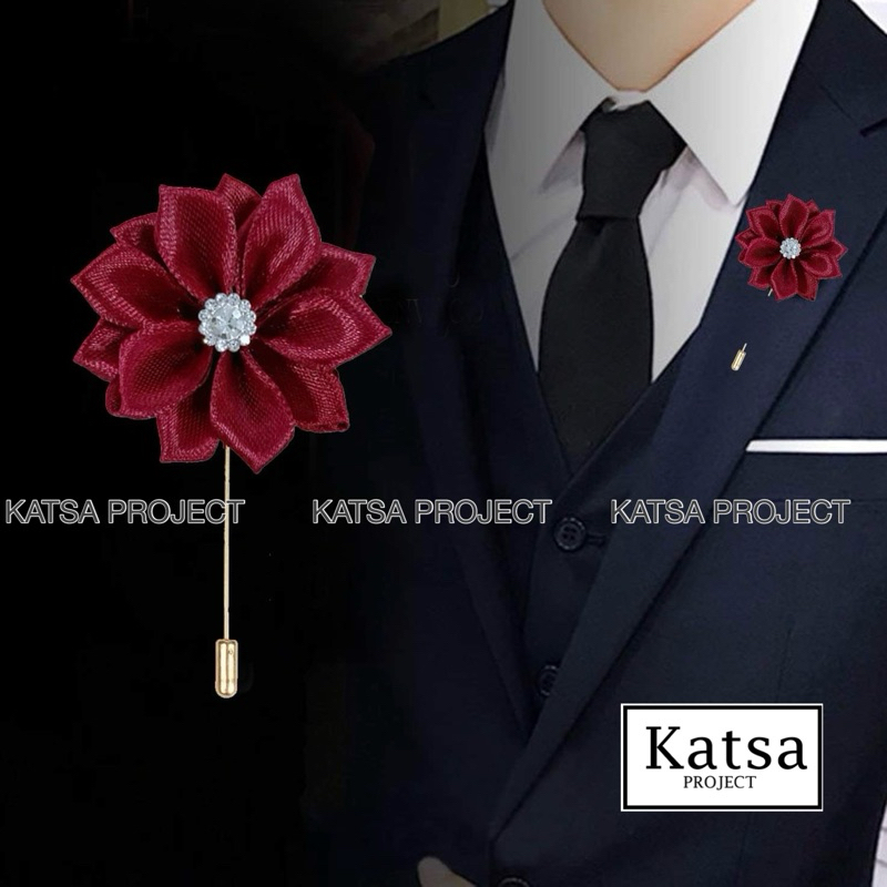 Groomsmen Pin Brooch Flower Satin 5CM Wedding Groom Formal Corsage ...