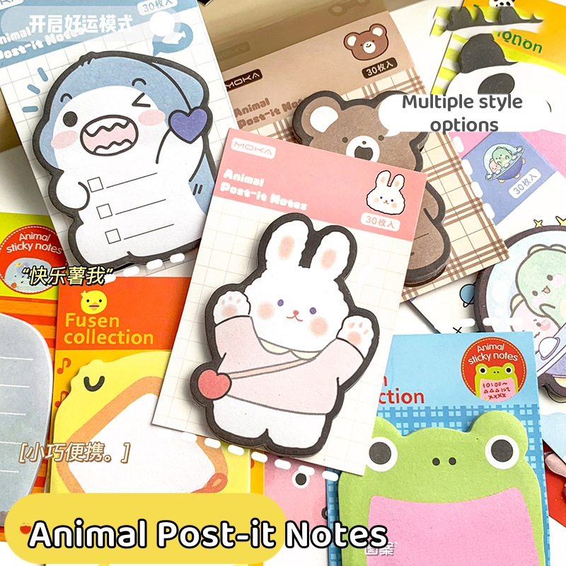 30 sheets Animal Sticky Note Cartoon Tearable Time Record Memo Student ...