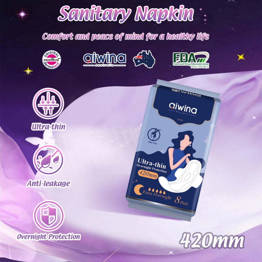Aiwina Extra Overnight 420mm Sanitary Napkins with Wings Feminine Pads ...