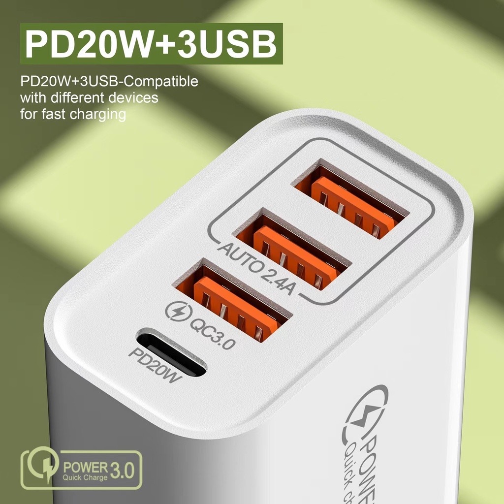 4 in 1 Power Adapter 3 USB Port with PD20W Type C Port Charging Adapter ...