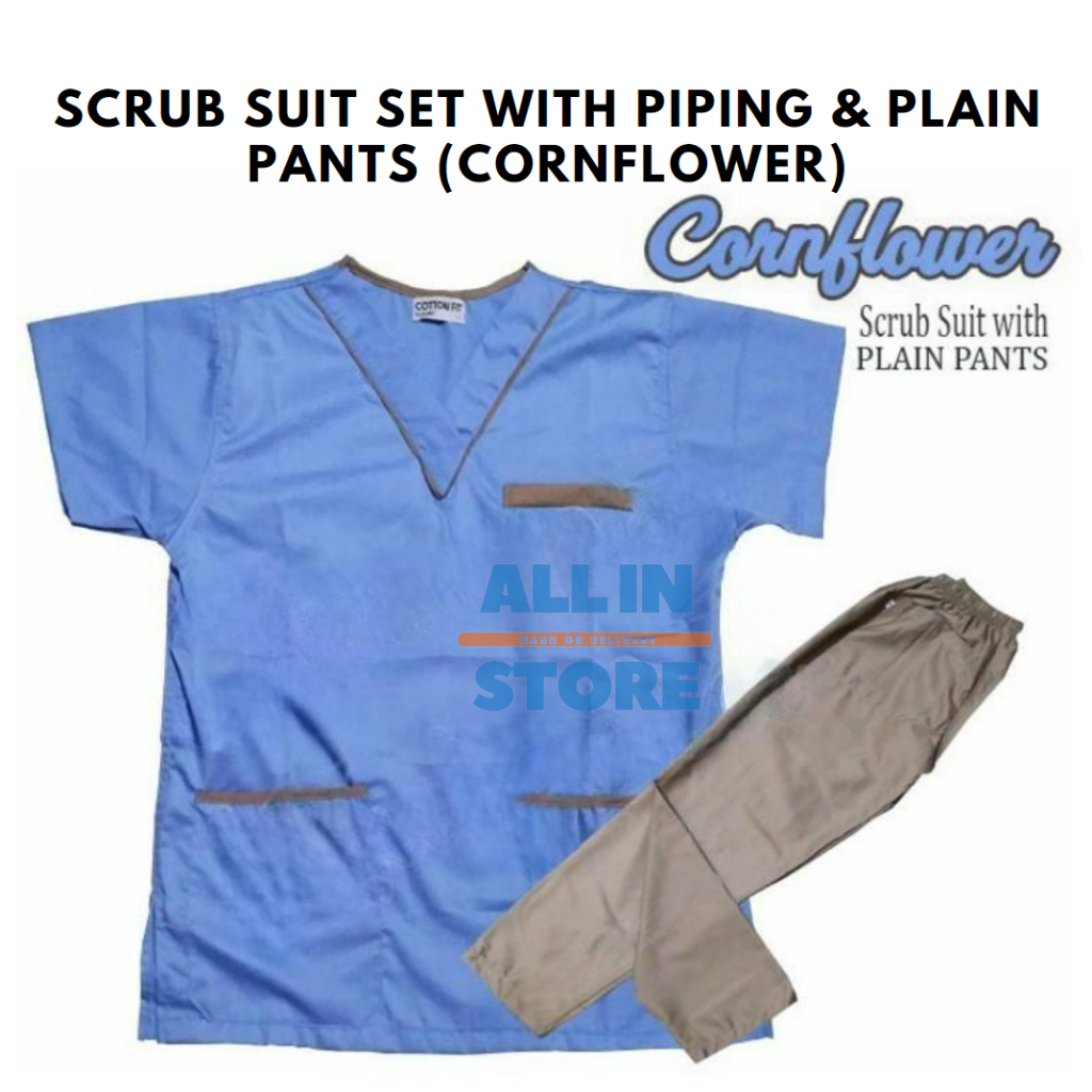 (ALL-Z) Scrub Suit Set with Piping & Plain Pants (Cornflower) [LCR] | Shopee Philippines