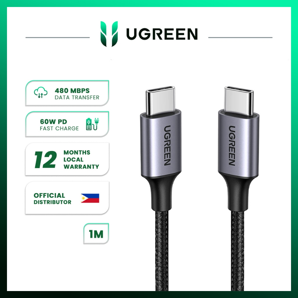 UGREEN 60W USB-C 2.0 to USB-C 3A Data Cable Nylon Braided PD Cable 1M ...