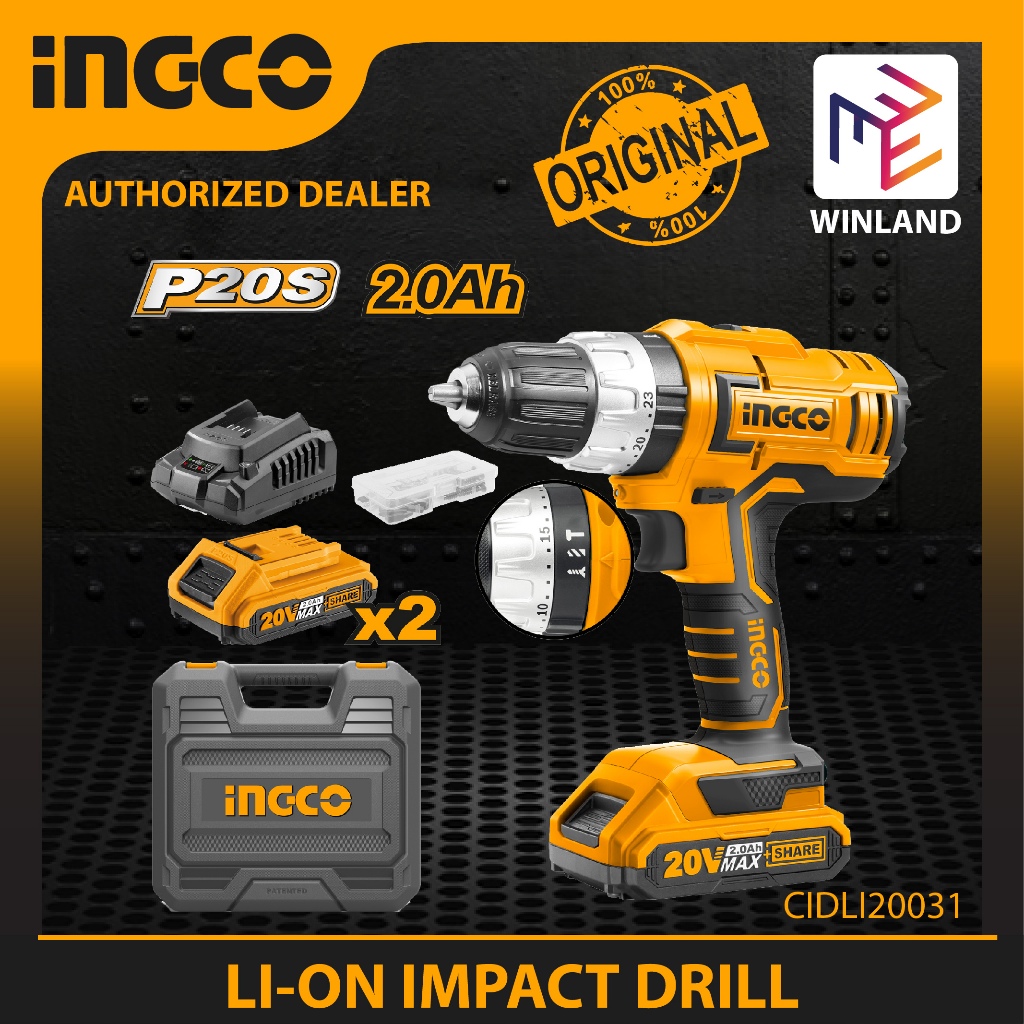 Ingco by Winland P20S 20V Lithium-Ion Cordless Impact Drill CIDLI20031 ...