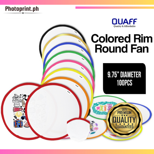 (100pcs-Bundle) QUAFF White Round Fan with Rim Color for Sublimation ...
