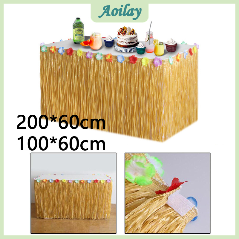 Hawaiian Table Skirt Party Decorative Grass Table Skirt Tropical Luau ...