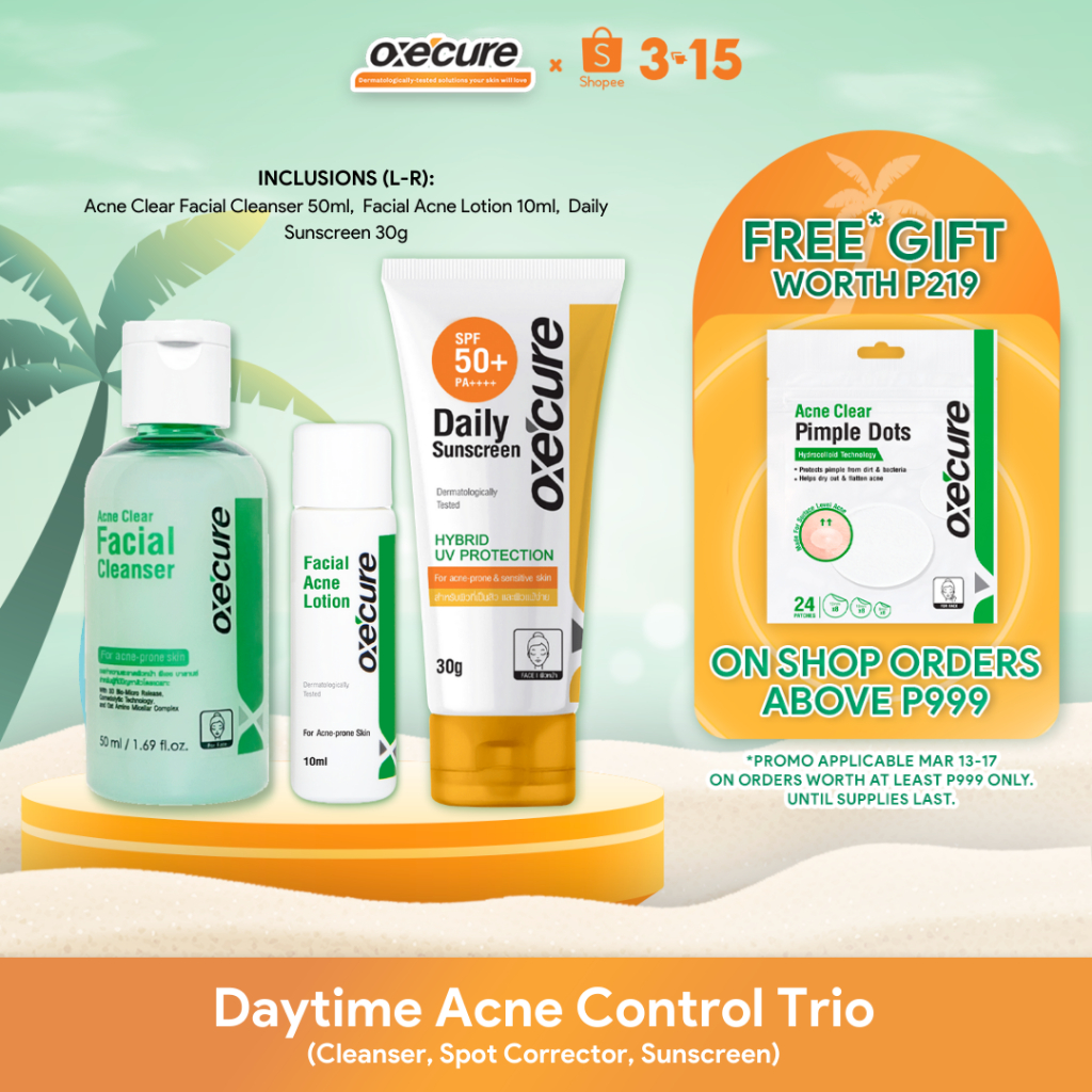 OXECURE Daytime Acne Control Trio (Cleanser 50ml, Facial Acne Lotion ...