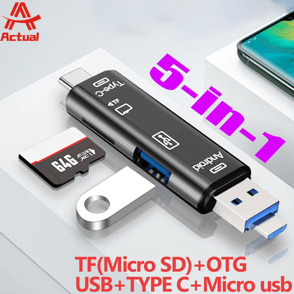 Actual Type-C Android TF Card Micro MemoryCard USB Adapter Card Reader ...