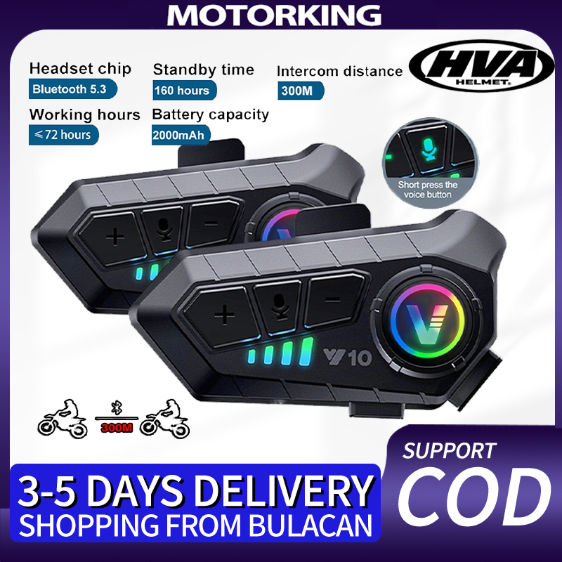 HVA Helmet Intercom for Motorcycle Headset Wireless Hands-Free Call ...