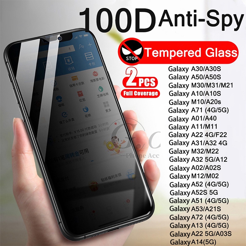 2Pcs Anti-Spy Privacy Tempered Glass Galaxy A12 M12 A31 A51 A10 A10S A13 A50S A30S A52S A11 M11 ...