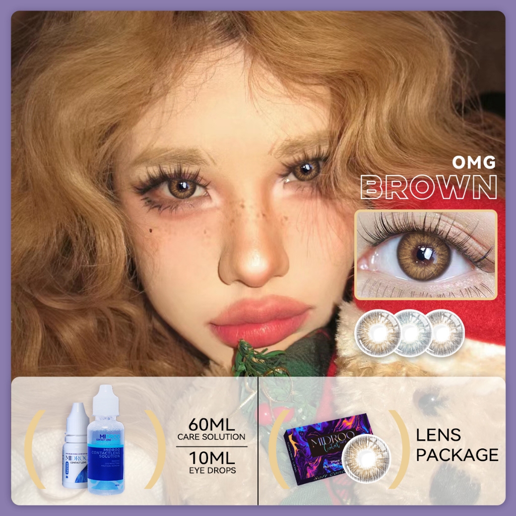 Midroo OMG Brown Contact Lens With 60ml Solution+10ml Eyedrop Natural ...