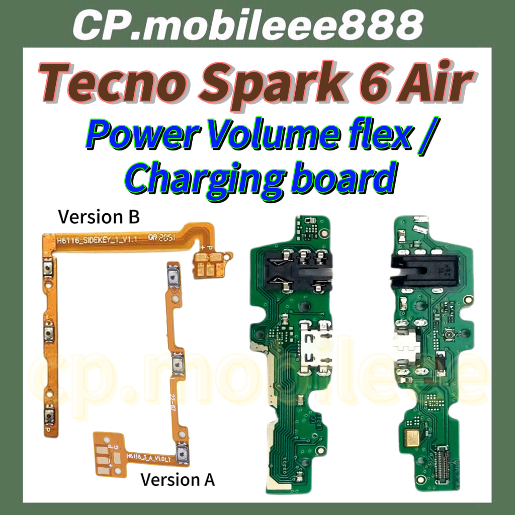 Tecno Spark 6 Air Power Volume Flex Button Switch USB Charging Port Board For Repair Replacement ...
