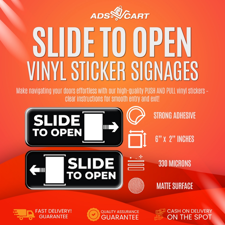 ADS Slide to Open Left and Right sticker signages 5.9x2.3"inches ...